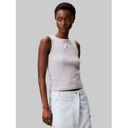 Tanktop Calvin Klein Jeans "A - WVN LBL 2X2 CTTN", Damen, Gr. XXL (46), grau (bc06 grau heather), Jersey, Obermaterial: 95% Baumwolle, 5% Elasthan, meliert, regular fit normal, Rundhals, Tops Tanktop, Mit Rundhalsausschnitt