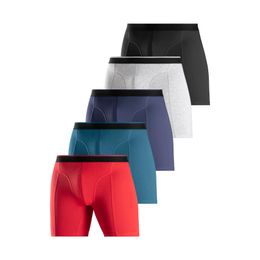 Langer Boxer AUTHENTIC LE JOGGER, Herren, Gr. S/4, 5 Stk., bunt (rot, grau, blau, grau, meliert, navy, schwarz), Jersey, Obermaterial: 95% Baumwolle, 5% Elasthan, unifarben, Unterhosen, mit zweifarbigem Webbund und l&auml;ngerem Bein
