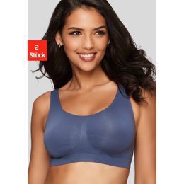 Bralette-BH Petite Fleur, Damen, Gr. S (36/38), N-Gr, blau (marine, wei&szlig;), Microtouch, Obermaterial: 88% Polyamid, 12% Elasthan, Basic, bequem, BHs BH-Set Bralette, SEAMLESS ohne B&uuml;gel aus weichem Microtouchmaterial