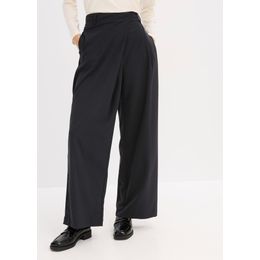 bonprix Marlenehose aus flie&szlig;endem Viskose-Mix, schwarz, Gr.50, High-Waist Hose in Wickeloptik mit breitem Bund und geradem Bein, aus Viskose