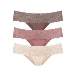 Brasilslip Vivance, Damen, Gr. 32/34, bunt (rose, beere, mahagoni), Single Jersey, Obermaterial: 95% Baumwolle, 5% Elasthan. Spitze: 93% Polyamid, 7% Elasthan (LYCRA), unifarben, bequem, Unterhosen, aus elastischer Baumwolle mit floraler Spitze