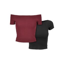 T-Shirt Urban Classics "Urban Classics Damen Ladies Off Shoulder Rib Tee 2-Pack", Damen, Gr. L, rotwine, schwarz, 97% Baumwolle, 3% Elasthan, unifarben, slim fit, Carmenausschnitt, Shirts T-Shirt