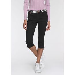 Caprijeans Kangaroos "CAPRI-JEANS mit G&uuml;rtel", Damen, Gr. 40, N-Gr, schwarz (schwarz schwarz), Denim/Jeans, Obermaterial: 70% Baumwolle, 26% Polyester, 3% Viskose, 1% Elasthan, Basic, skinny fit 3/4-L&auml;nge, Jeans 5-Pocket-Jeans, Skinny Fit, mit Schlitz, normale Leibh&ouml;he