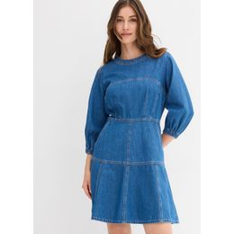 bonprix Jeanskleid aus reiner Baumwolle, blau, Gr.40, Ausgestelltes Jeanskleid mit weiten Balloon-&Auml;rmeln, 100% Baumwolle