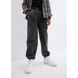 bonprix Loose Fit Schlupf-Cargo-Jeans mit Stretchanteil, grau, Gr.134, Coole Cargo Jeans f&uuml;r Jungen im Loose Fit, 82% Baumwolle