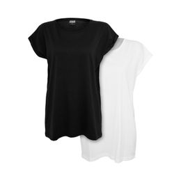T-Shirt Urban Classics "Urban Classics Damen Ladies Extended Shoulder Tee 2-Pack", Damen, Gr. L, schwarz, weiß, 100% Baumwolle, unifarben, loose fit, Rundhals, Shirts T-Shirt