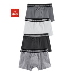Boxer AUTHENTIC LE JOGGER "Boxershorts f&uuml;r Jungen", Jungen, Gr. 146/152, 4 Stk., schwarz-wei&szlig; (grau, meliert, schwarz, wei&szlig;, grau), Jersey, Obermaterial: 95% Baumwolle, 5% Elasthan, unifarben, k&ouml;rpernah, Unterhosen, in klassischer Passform mit Webbund