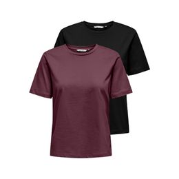 Only Damen Kurzarmshirt "ONLOnly &ndash; Doppelpack T-Shirts f&uuml;r Alltag und Freizeit"windsor wine pack:schwarz, windsor wine, Gr. XS, unifarben, Jersey,