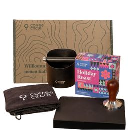 Coffee Circle Barista Essential Set - mit Tamper aus Rosenholz (58 mm), Tampingmatte, Abschlagbox und Mikrofasert&uuml;chern