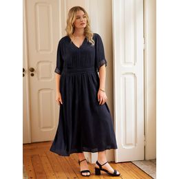 sheego Damen Maxikleid mit Häkelspitze, tiefblau, Größe 44