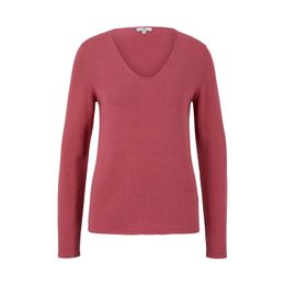 Tom Tailor Damen Pullover mit V-Ausschnitt, rot, Uni, Gr. XL