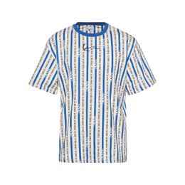 Karl Kani Damen T-Shirt "Karl Kani Herren KM232-034-1 KK Small Signature Logo Stripe Tee"blau, sanftes weiß, Gr. S, gestreift, 100% Baumwolle, Shirts