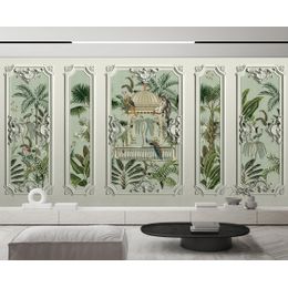 Livingwalls LIVING WALLS Vliestapete "Orientalische Dschungel-Tapete Gr&uuml;n Beige Exotisch", B/L: 2,5mm x 5mm, Rollen:gr&uuml;n, Wohnzimmer, Tapeten