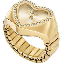 Fossil Damen Uhrenring "WATCH RING HEART", gold, Armbanduhren, Quarzuhr, Damenuhr, Herzform, analog, Glassteine, Flexband, Zugband