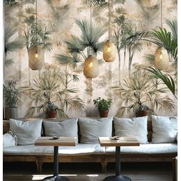 Livingwalls LIVING WALLS Vliestapete "Fototapete Tropenpalmen Beige Gr&uuml;n erweiterbar", B/L: 2,8m x 1,59m, Rollen: 1, gr&uuml;n, Wohnzimmer, Tapeten