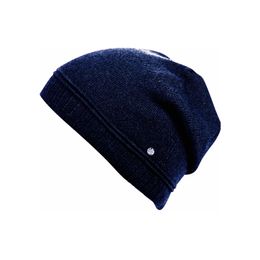 Damen Beanie, blau, Capelli New York, meliert, unifarben, Strick, Materialmix, Mützen, Metall-Logo, gerafft, Feinstrick