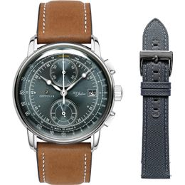Zeppelin Herren Chronograph "100 Jahre", braun, Armbanduhren, Quarzuhr, Armbanduhr, Herrenuhr, Made in Germany, Stoppfunktion