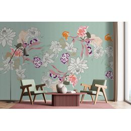 Livingwalls LIVING WALLS Vliestapete "Florale Mustertapete Fototapete Blumen modern", B/L: 2,5mm x 5mm, Rollen:, gr&uuml;n, Wohnzimmer, Tapeten