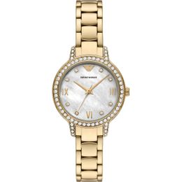Emporio Armani Damen Quarzuhr, gold, Armbanduhren, Armbanduhr, Damenuhr, Edelstahlarmband, analog, Glassteine