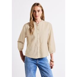 Street One Damen Schluppenbluse, beige, Gr. 42, unifarben, Web, Obermaterial: 60% Leinen, 40% Baumwolle, Blusen, mit durchgehender Knopfleiste und