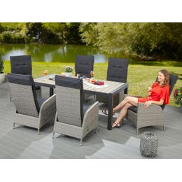 Garten-Essgruppe Konifera, B:62cm H:112cm T:65cm, schwarz, Sitzm&ouml;bel-Sets, "Alva", Aluminium, Polyrattan, R&uuml;ckenlehnen stufenlos verstellbar, Grau