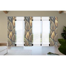 Schiebegardine HOME IN GREEN, B:60cm H:245cm, gold, Polyester, Wohnzimmer, Gardinen, "ZEDRIC", Bambusoptik, SET, recycelt, Digitaldruck