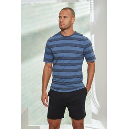 H.I.S. H.I.S Herren Pyjama, Gr. 44, blau, Jersey, Obermaterial: 100% Baumwolle, gestreift, Basic, Homewear-Sets, Schlafanzug mit aufwendig gestreiftem