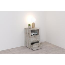 Nachtkonsole FMD, B:35cm H:60cm T:40cm, braun, Holzwerkstoff, Sideboards, "Suva", Nachttisch m. 2 Schubk&auml;sten und offenem Fach