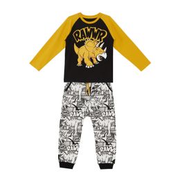 DENOKIDS Jungen Hausanzug "Rawr", Gr. 140, schwarz, 94% Baumwolle, 6% Elasthan, bedruckt, Homewear-Sets, mit langen Raglan&auml;rmeln