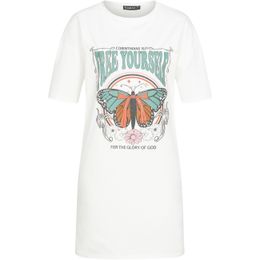 CLOUD 5IVE Damen T-Shirt "CLOUD 5IVE T-Shirt-Kleid mit Free Yourself Butterfly Print"weiß, Gr. XS, bedruckt, 100% Baumwolle, Shirts
