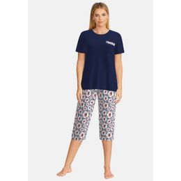 Götzburg GÖTZBURG Damen Capri-Pyjama "Galway", Gr. 50, blau, Single Jersey, Obermaterial: 100% Baumwolle, Homewear-Sets, Kurzarm, 3/4 lange Hose,
