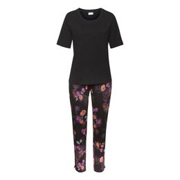 Vivance Dreams Damen Pyjama, Gr. 32, schwarz, Single Jersey, Obermaterial: 50% Baumwolle, 50% Viskose, gebl&uuml;mt, Basic, Homewear-Sets, mit Blumen-Druck