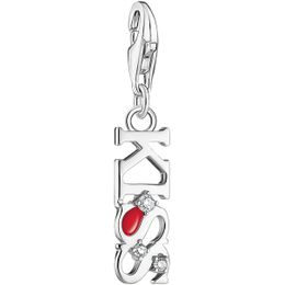 Thomas Sabo Damen Charm-Einhänger "KISS mit weißen Steinen", rot, Silber 925 (recycelt), Charms, mit Zirkonia (synth.)
