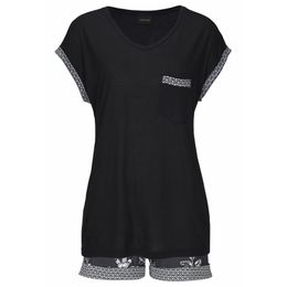 Lascana Damen Shorty, Gr. 36, schwarz, Single Jersey, Obermaterial: 100% Viskose, gemustert, unifarben, Basic, Homewear-Sets, im Schwarz-Wei&szlig;-Design