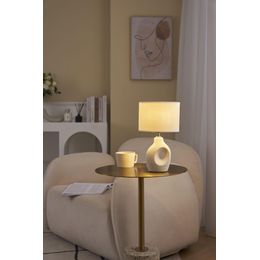 PAULEEN Tischleuchte "Pure Crush max20W Weiß/Beige 230V Stoff/Keramik", 1, Ø 17cm H: 29cm, weiß, Wohnzimmer, Leuchten, E14