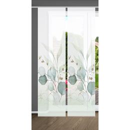 Schiebegardine HOME IN GREEN, B:60cm H:245cm, gr&uuml;n, Polyester, Wohnzimmer, Gardinen, "ABANIO", SET DIGITALDRUCK,BAMBUSOPTIK RECYCELT