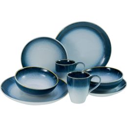 Creatable Kombiservice "Geschirr-Set Casade", 8 Stk., blau, Geschirr-Sets, Service, Spezialglasur, organischer Verlauf, 8 Teile, f&uuml;r 2 Personen