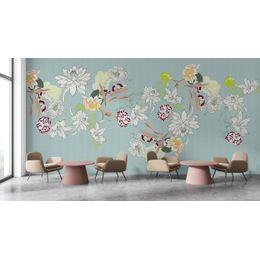 Livingwalls LIVING WALLS Vliestapete "Florale Mustertapete Fototapete Blumen modern", B/L: 2,5mm x 5mm, Rollen:, blau, Wohnzimmer, Tapeten