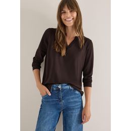 Cecil Damen Langarmshirttartufo braun, Gr. XS, unifarben, Jersey, Obermaterial: 48% Baumwolle, 48% Modal, 4% Elasthan, Shirts, im Tunika-Look