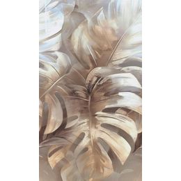 Livingwalls LIVING WALLS Vliestapete "Fototapete Monstera-Bl&auml;tter Beige Gold erweiterbar", B/L: 2,8m x 1,59m, Rollen: 1, beige, Wohnzimmer, Tapeten