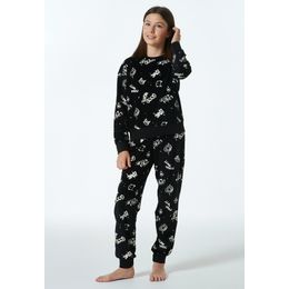 Schiesser Mädchen Schlafanzug "Nightwear", Gr. 140, schwarz, Obermaterial: 75% Baumwolle, 25% Polyester, gemustert, Homewear-Sets, mit Allover-Print