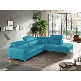Ecksofa Egoitaliano, B:285cm H:100cm T:221cm, blau, Leder &raquo;BULL&laquo; (echtes Rindsleder). Geschliffenes, pigmentiertes und behandeltes Rindsleder mit