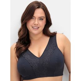 sheego Damen B&uuml;gelloser BH, Gr. 105, blau, 95% Baumwolle, 5% Elasthan, Spitze:12% Elasthan, 88% Polyamid, BHs