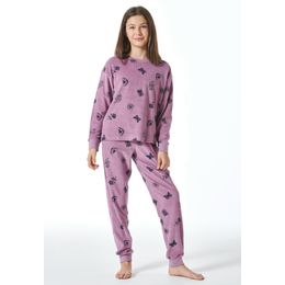 Schiesser M&auml;dchen Relaxanzug "Nightwear", Gr. 140, lila, Frottee, Obermaterial: 80% Baumwolle, 20% Polyester, gemustert, Homewear-Sets, mit
