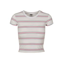 Urban Classics Damen T-Shirt "Urban Classics Damen Ladies Stripe Cropped Tee"weiß, girlypink, Gr. XL, gestreift, 95% Baumwolle, 5% Elasthan, Shirts