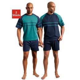 Le Jogger Herren Pyjama, Gr. 52, bunt, Jersey, Obermaterial: 100% Baumwolle, unifarben, Basic, Homewear-Sets, mit aufgesetzten Streifen