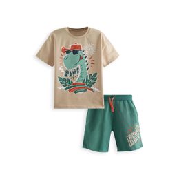 DENOKIDS Jungen Hausanzug "Summer Dino", Gr. 104, beige, 95% Baumwolle, 5% Elasthan, bedruckt, Homewear-Sets, mit lustigem Dino-Aufdruck
