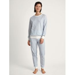 Calida Damen Schlafanzug "Cotton Stripes", Gr. S, blau, Single Jersey, Obermaterial: 100% Baumwolle, gestreift, Homewear-Sets, Langarm,
