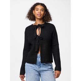 Pieces Damen Strickjacke "PCSILLY LS REV TIE KNIT NOOS BC", schwarz, Gr. XL, unifarben, Strick, Obermaterial: 90% Polyester, 5% Wolle, 5% Elasthan,