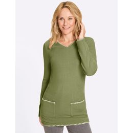 Classic Basics Damen Longpullover "V-Pullover", gr&uuml;n, Gr. 42, unifarben, 100% Polyacryl, Pullover